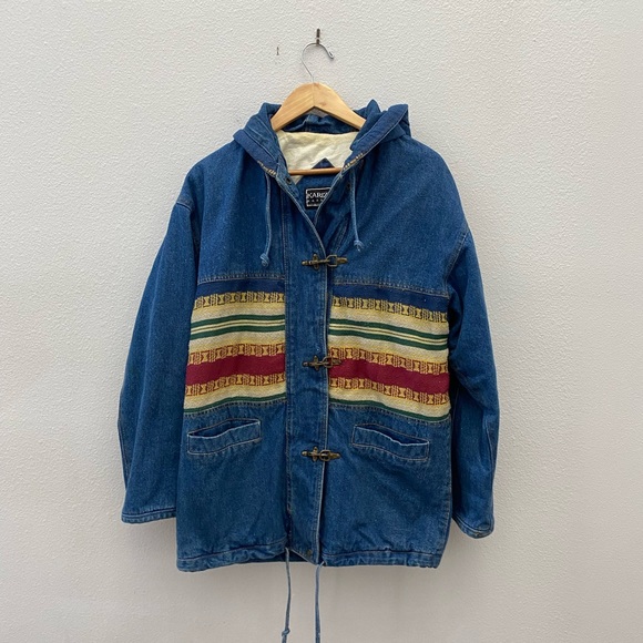 Jackets & Coats | Vintage Denim Hooded Aztec Print Jacket | Poshmark